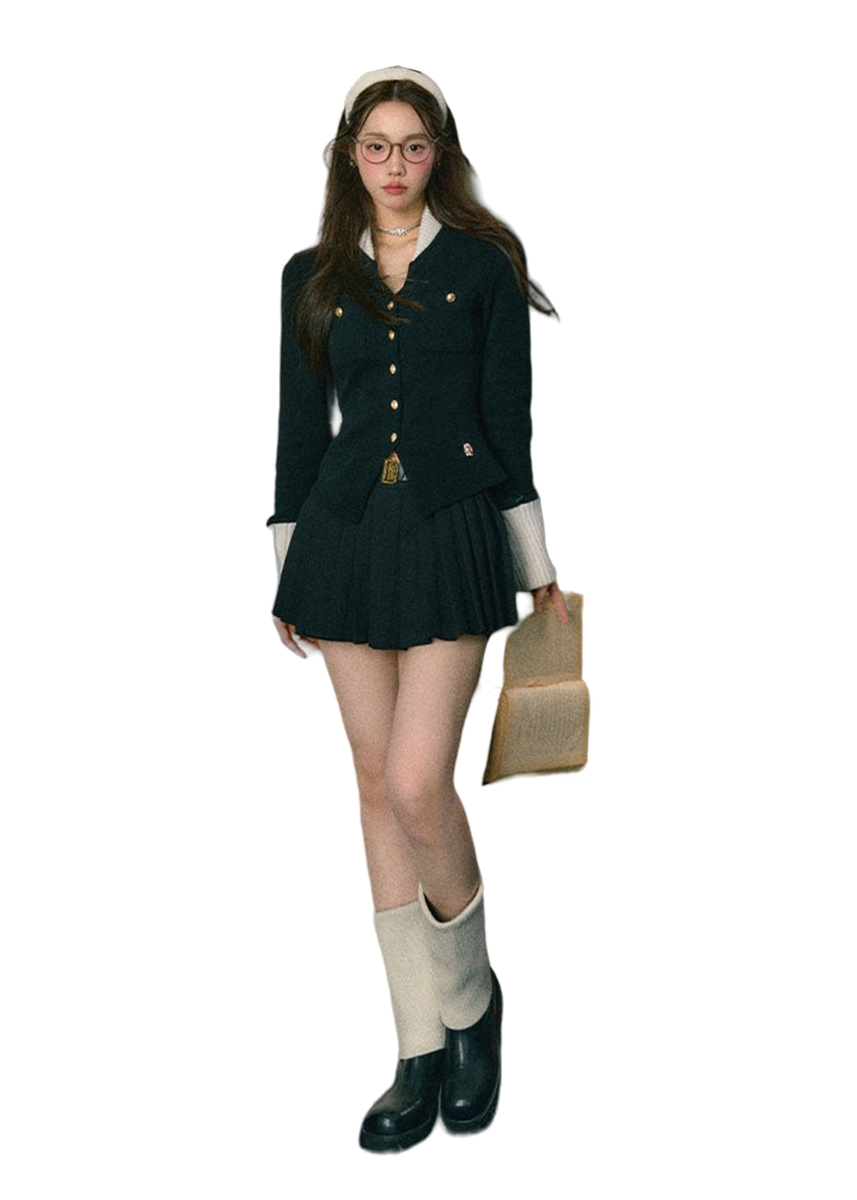 Lldc Missy Missy Embellished Cardigan And Pleated Skirt Set 2color